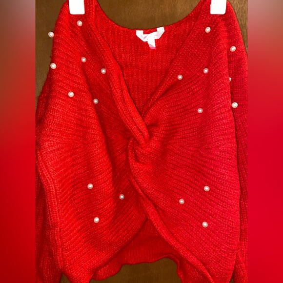 Xhilaration | Sweaters | Red Crop Sweater With Pearl Detail | Poshmark